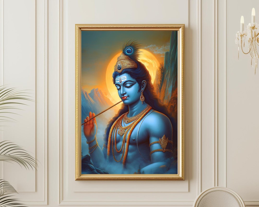 Krishna Meditating Art, Lord Krishna Painting, Hare Krishna Poster ...