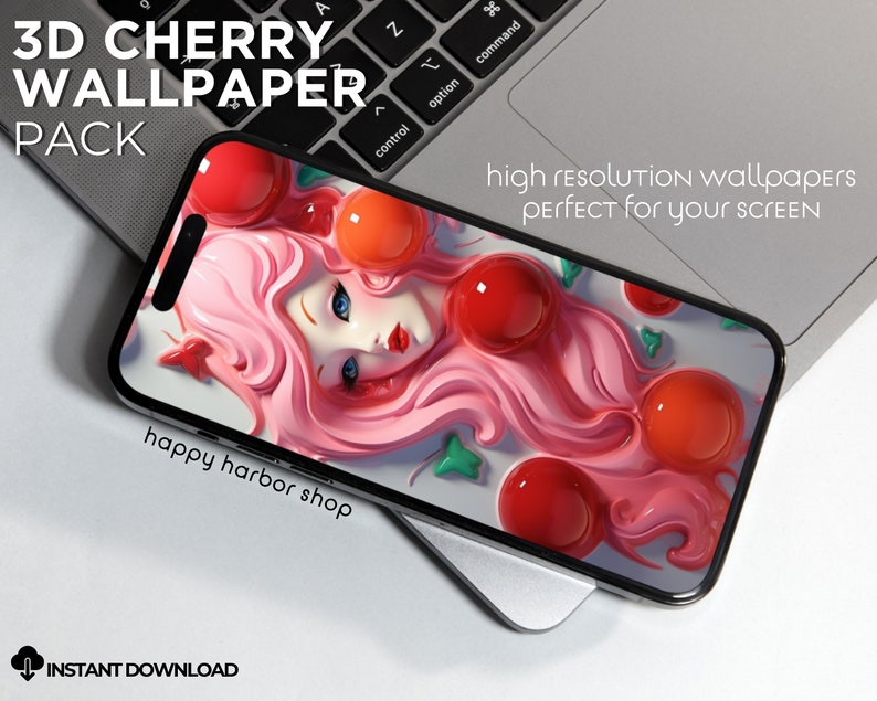 3D Aesthetic Cherry Wallpaper for Mobile Phone, 3D Android Ios iPhone Samsung Wallpaper, Lock ...