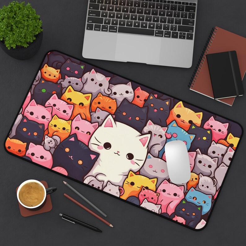 Cat Playmat Cute Mouse Pad Lofi Desk Pad, Anime Gaming Desk Mat, Desk ...