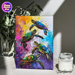 Sea Turtle Painting, Abstract Ocean Wall Art Gift, Coastal Beach House ...