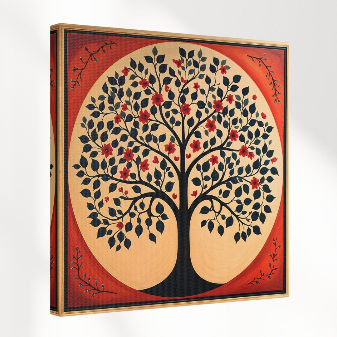 Indian Tree of Life Gallery Canvas, Pichwai Painting Kalamkari Square ...