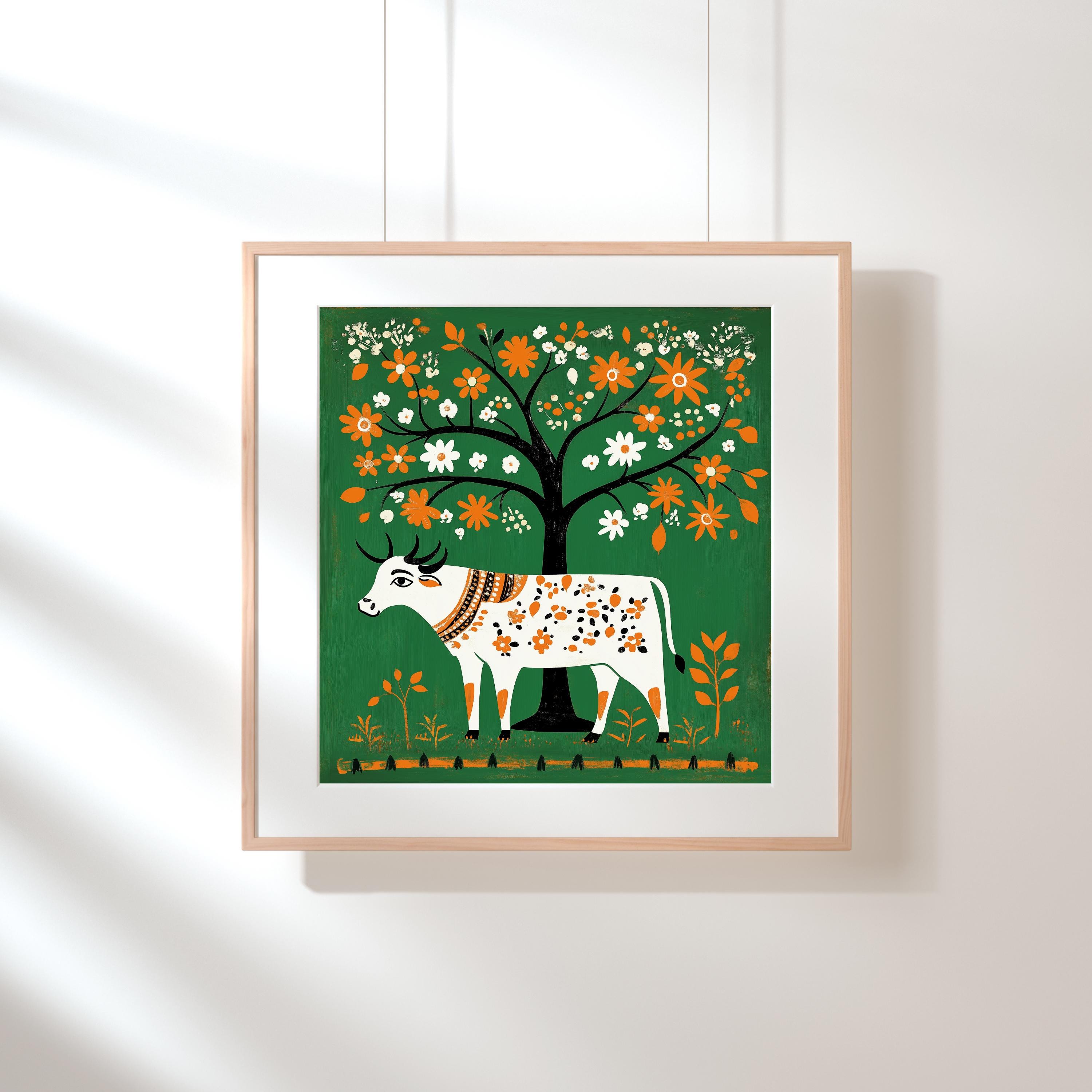 Indian Pichwai Cow Art, Folk Art Print, Madhubani Painting, Kalamkari ...