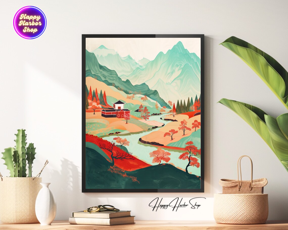 Korean Painting, Korean Traditional Landscape Art Print, Aesthetic ...