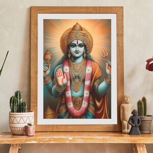 Vishnu Painting, Hindu God Art, Indian Deities Wall Decor, Traditional ...