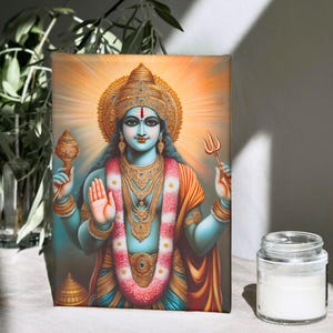 Vishnu Painting, Hindu God Art, Indian Deities Wall Decor, Traditional ...