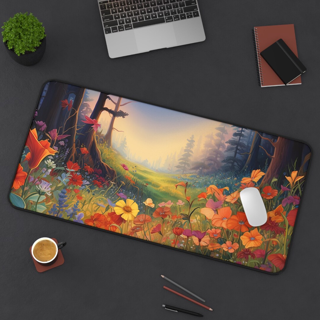 Botanical Playmat Kawaii Desk Mat Floral Mouse Pad Plants Desk Pad ...