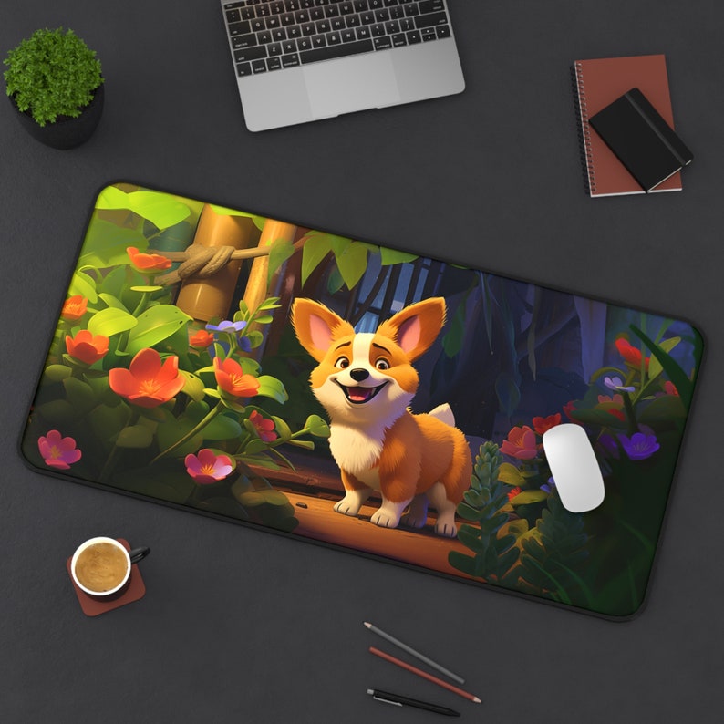 Cute Desk Mat Anime Corgi Desk Accessory Aesthetic Floral Nature Office ...
