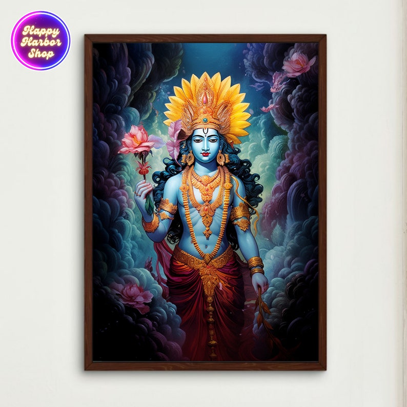Vishnu Print Lord Vishnu Painting Hindu God Art Vishnu Murti Poster ...