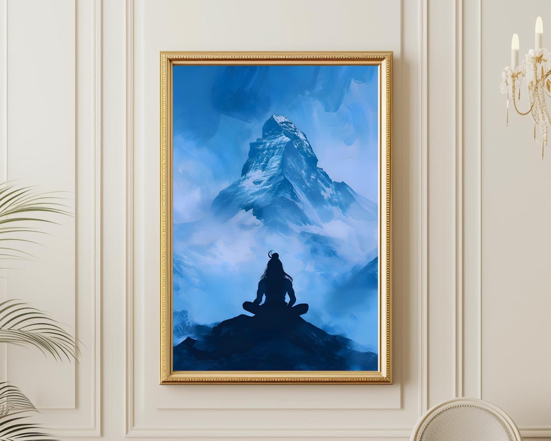 Shiva Meditating Painting, Lord Shiva Art, Hindu God Poster, Mount ...