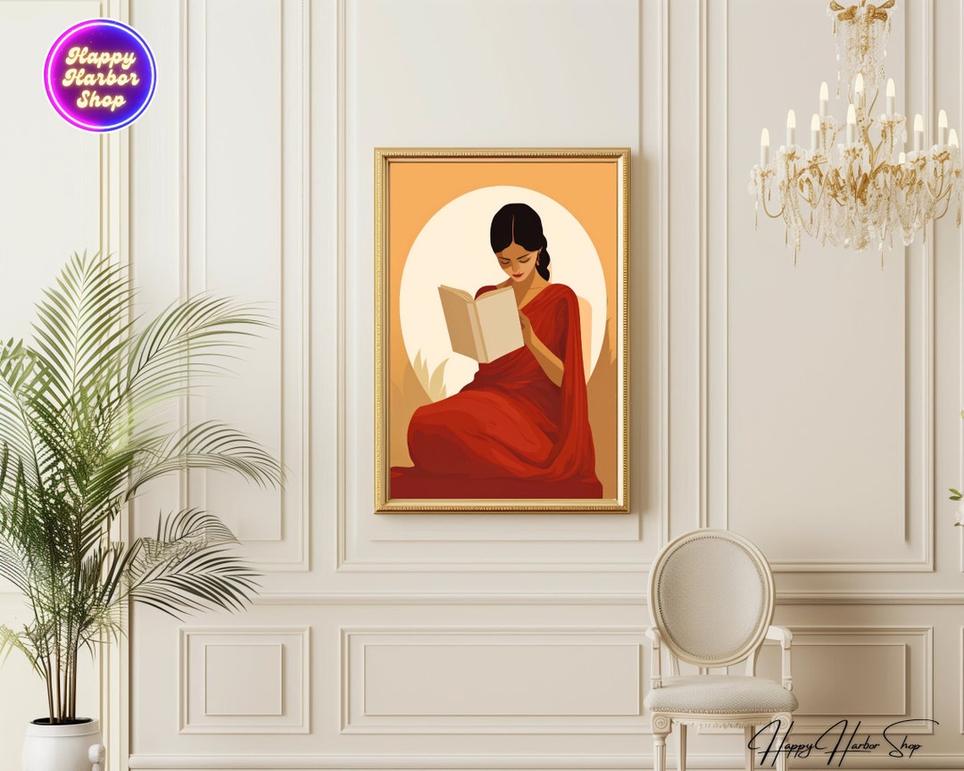 Indian Women Reading Book Art, Indian Art, Desi Art, Book Lovers Wall ...
