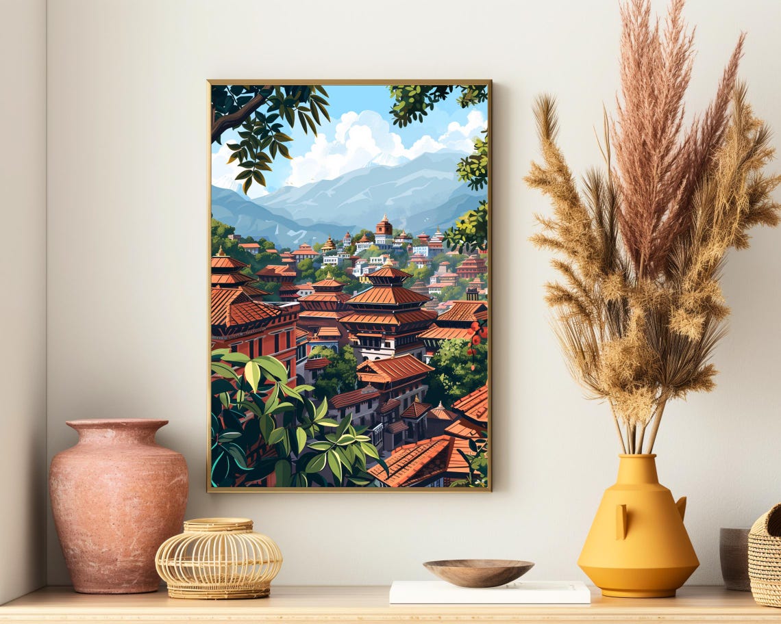Kathmandu Art Print, Minimalist Travel Painting, Nepal Wall Art ...