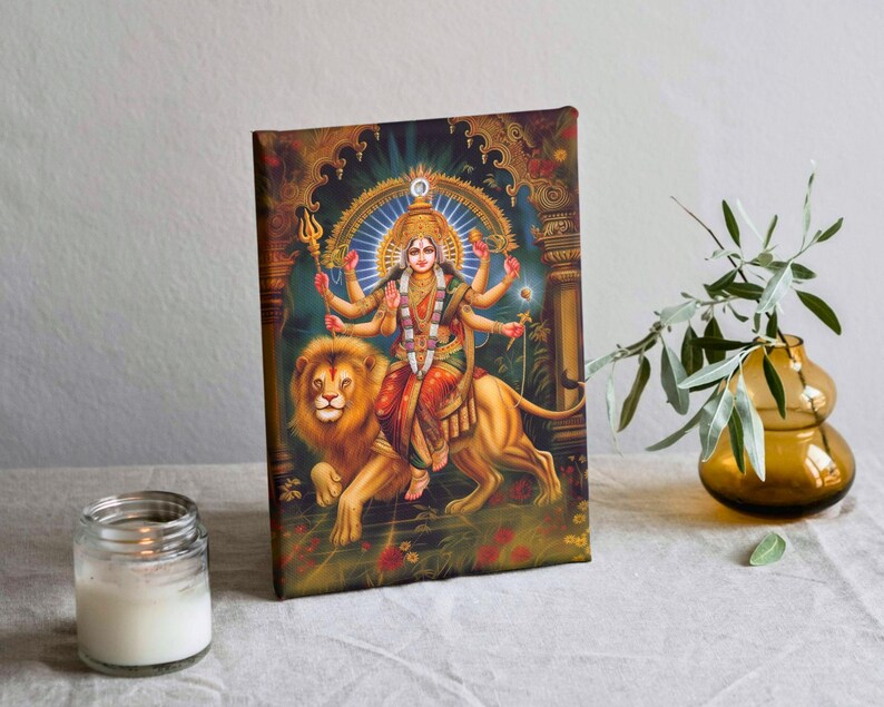 Durga Maa on Lion Wall Art, Hindu God Painting, Hinduism Home Decor ...