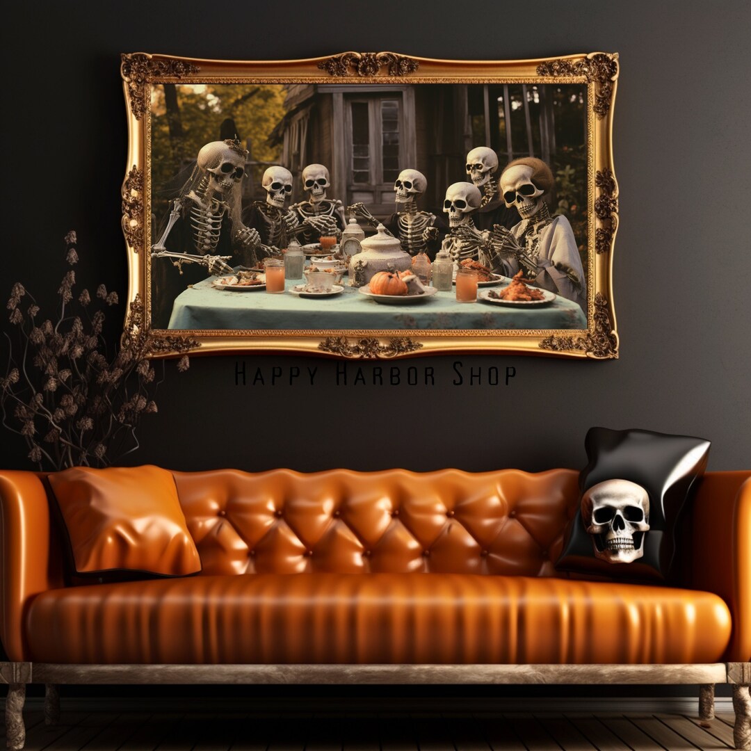 HALLOWEEN WALL ART Printable, Skeleton Party in Haunted House Print ...