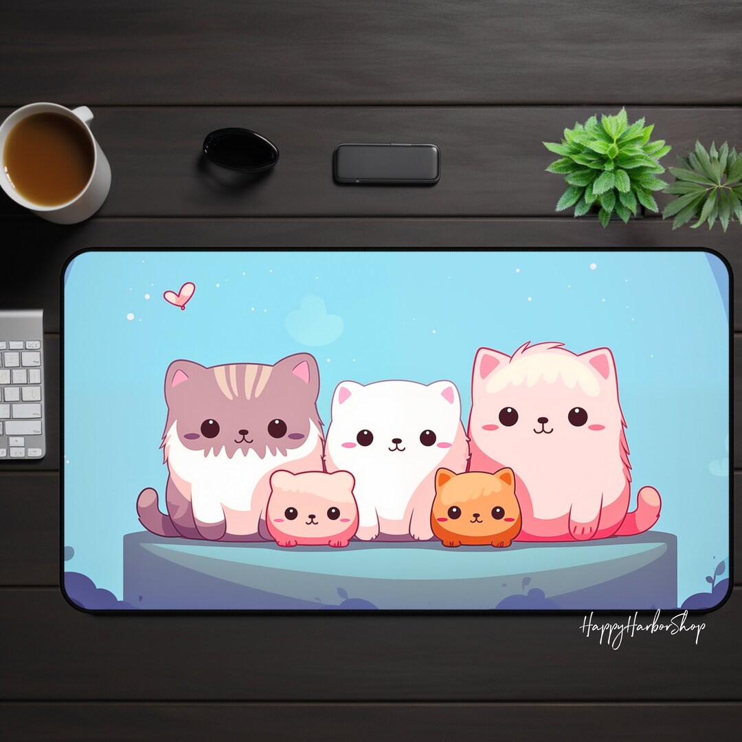 Desk Mat Kawaii Blue, Cute Cat Mouse Pad Large, Cat Gaming Desk Mat ...