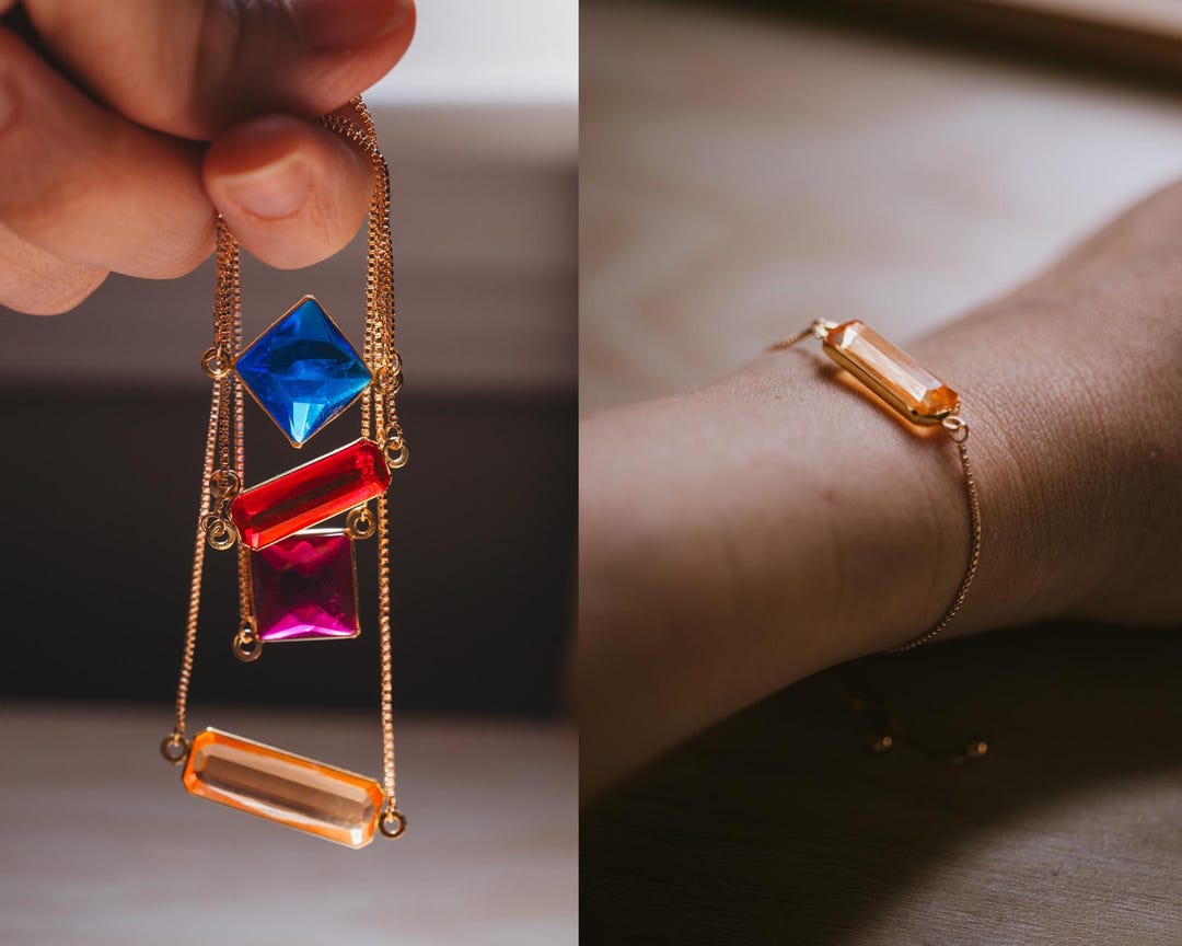 Vintage 90s Charm Bracelet, 18K Gold Plated Adjustable Sliding Bracelet ...