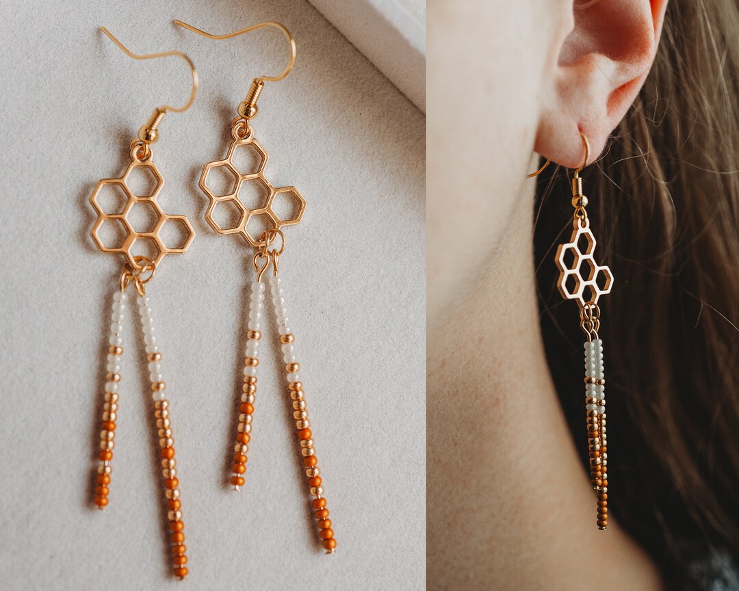 Dripping Honeycomb Dangly Earrings, 18K Gold Plated Dangle Earrings ...