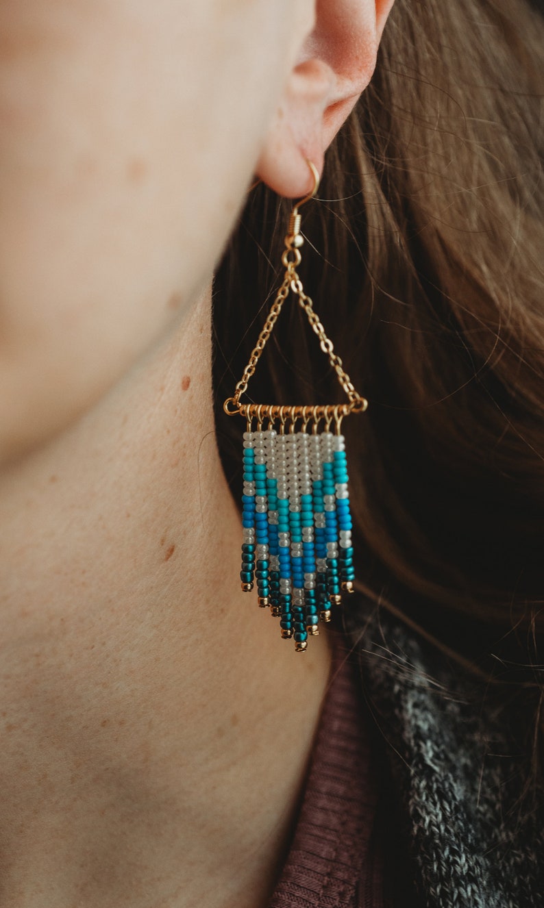 Chevron Seed Bead Earrings, Boho Ombre Dangle, 18K Gold Plated - Etsy