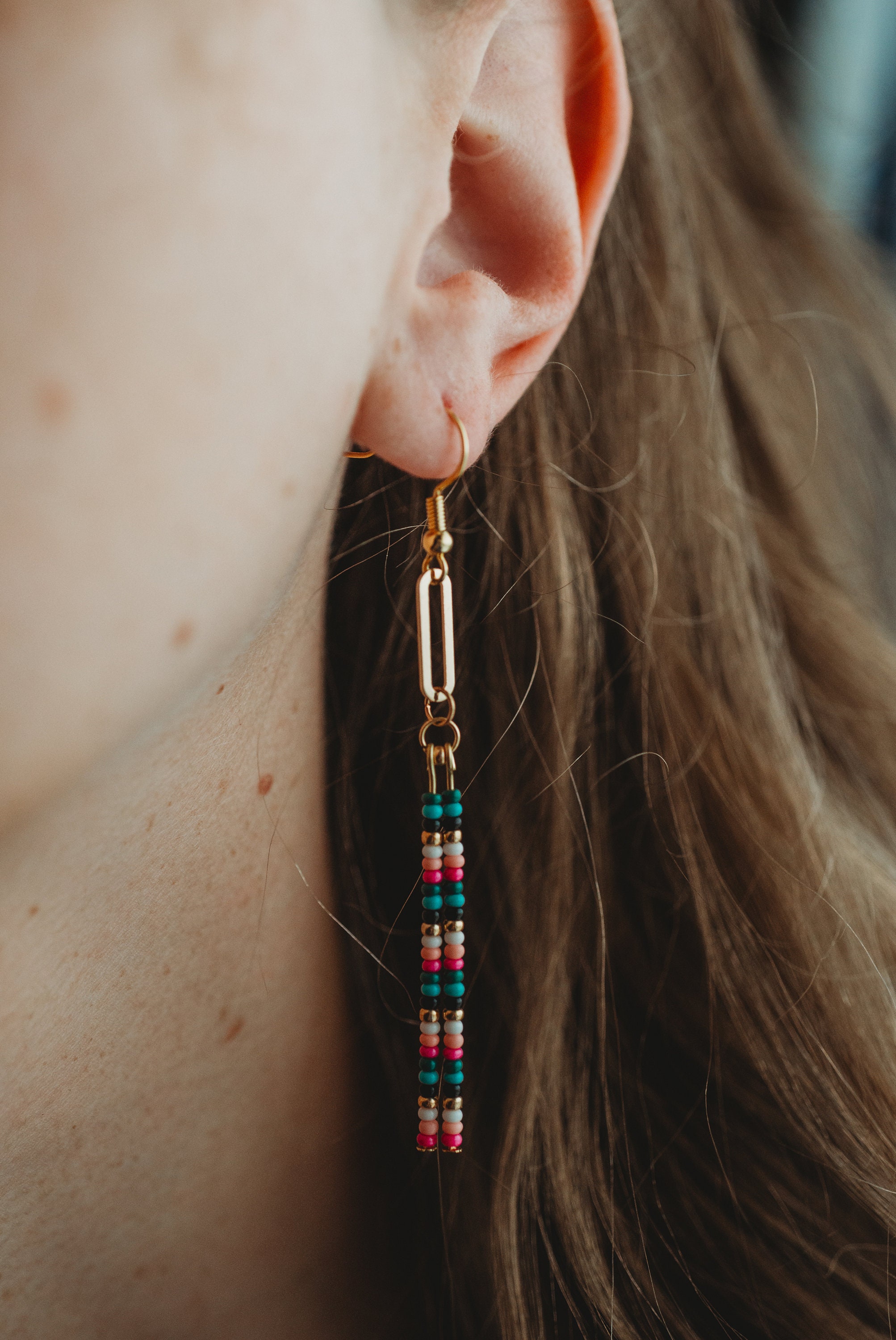 Boho Seed Bead Dangle Earrings, 18K Gold Plated, Western Jewelry - Etsy