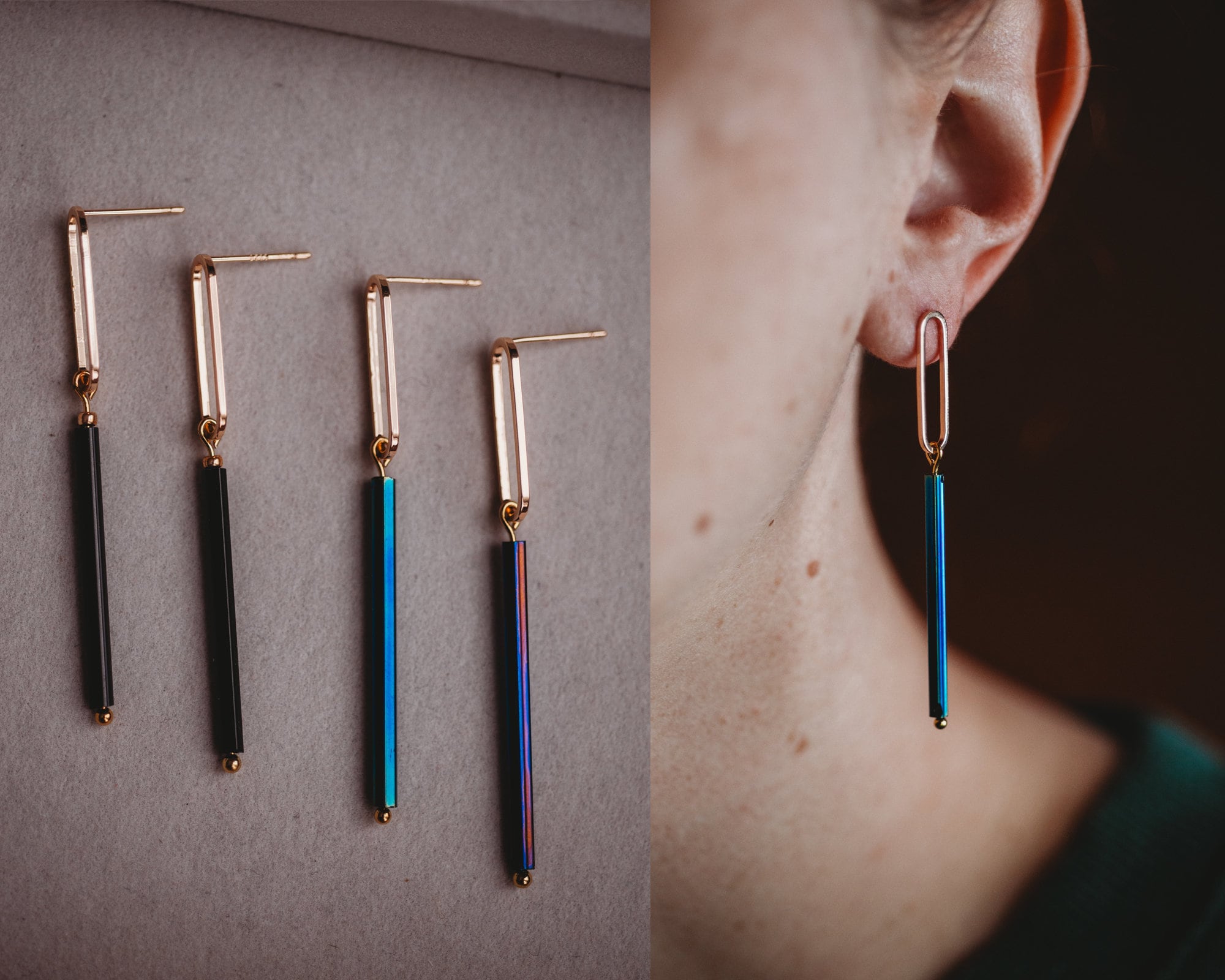 Gold Oval Posts With Vintage Beads, Minimalist Dangle Post Earrings ...