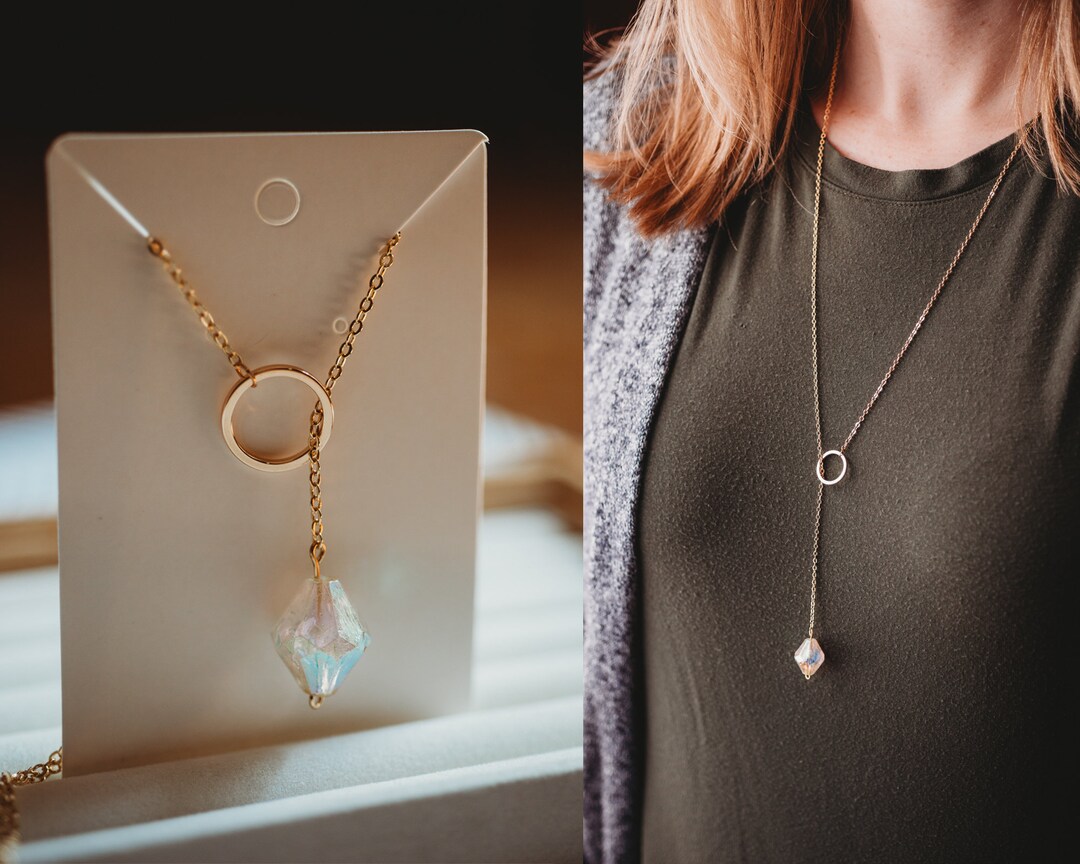 Gold Lasso Necklace and Vintage Bead, Y Necklace, Circle and Vintage ...