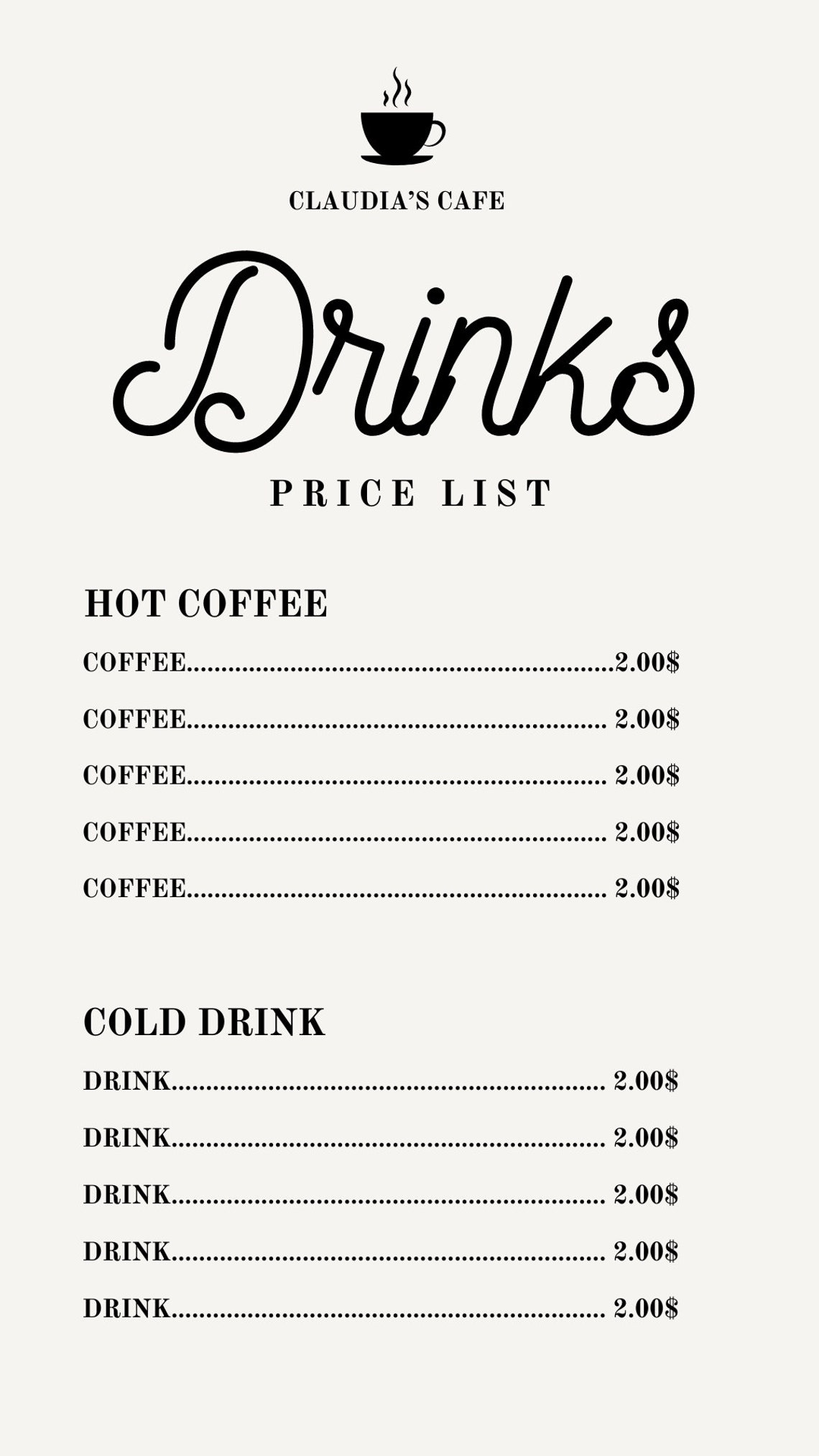 Restaurant Menu Design. Minimalist Style. A5 and Letter Sizes. - Etsy