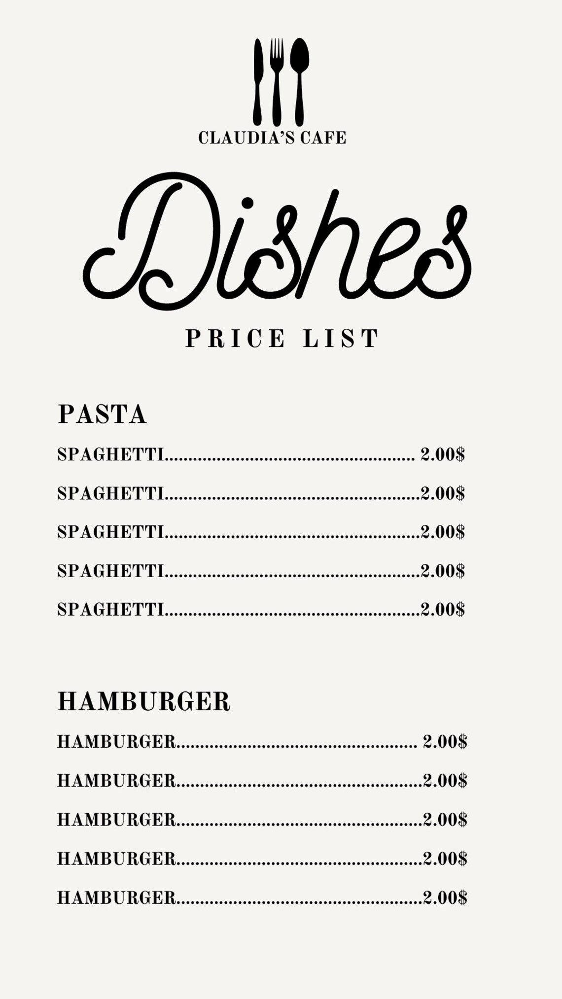 Restaurant Menu Design. Minimalist Style. A5 and Letter Sizes. - Etsy