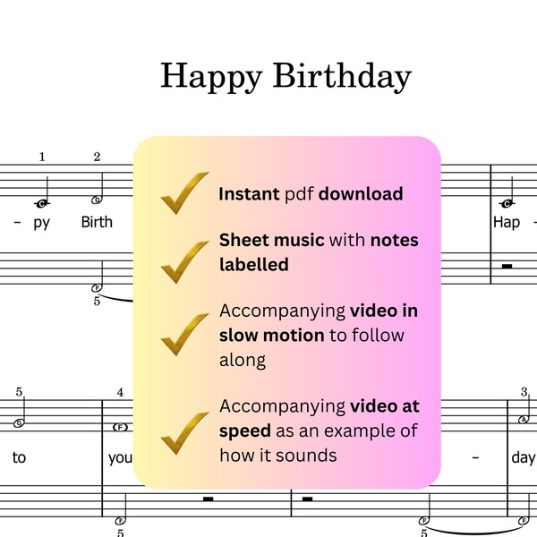 Piano Sheet Music Happy Birthday - Etsy