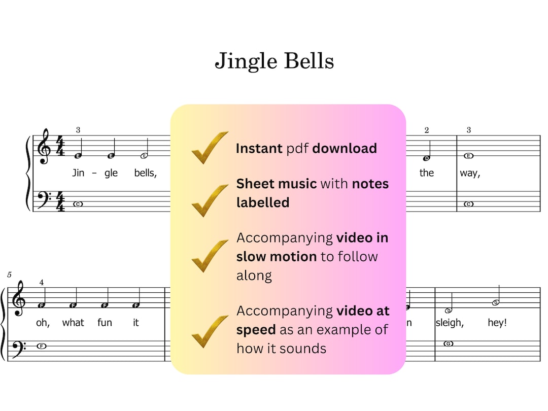 Jingle Bells Piano Sheet Music With Notes Labelled - Etsy