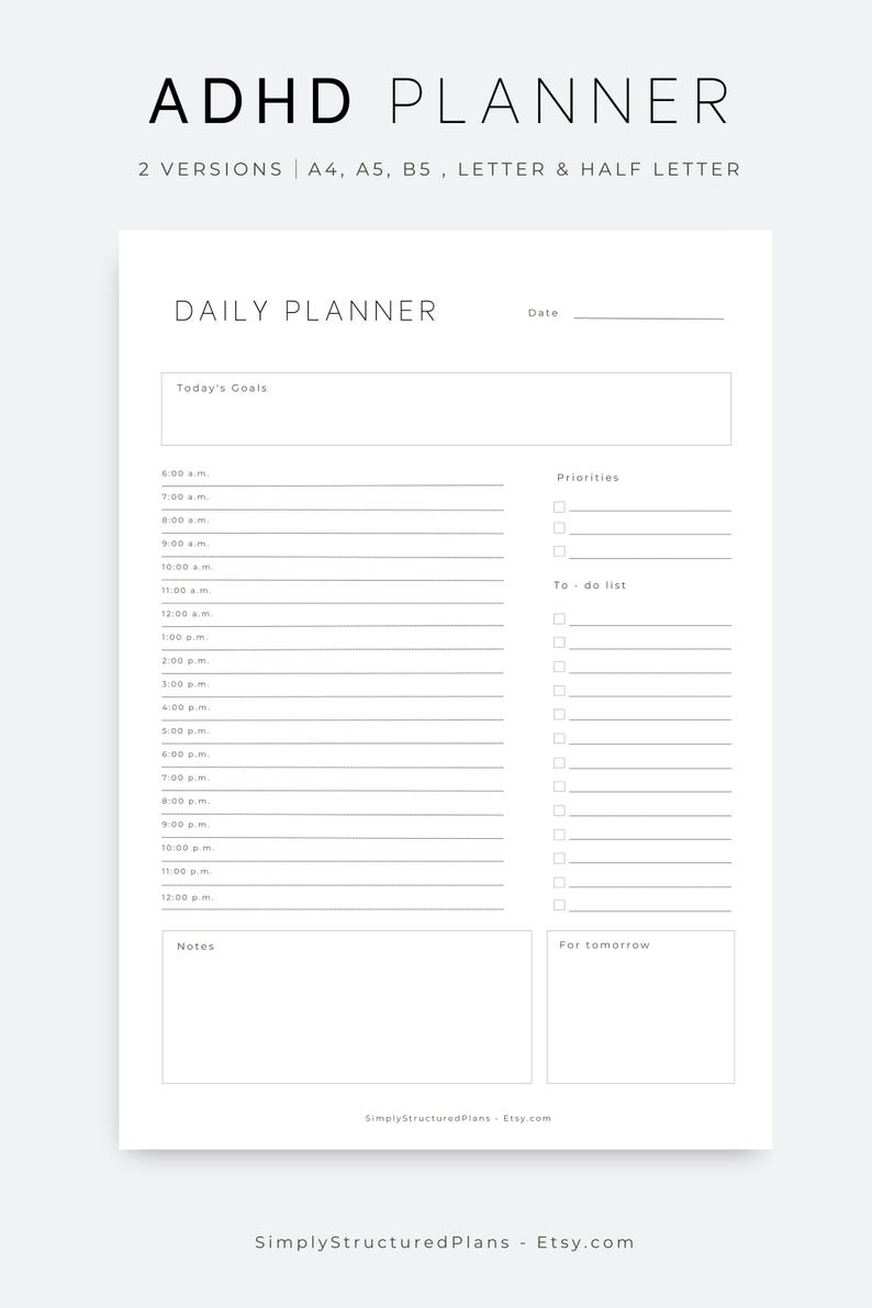 Adhd Daily Planner Printable to Do List ,digital Planner for Adhd, Task ...