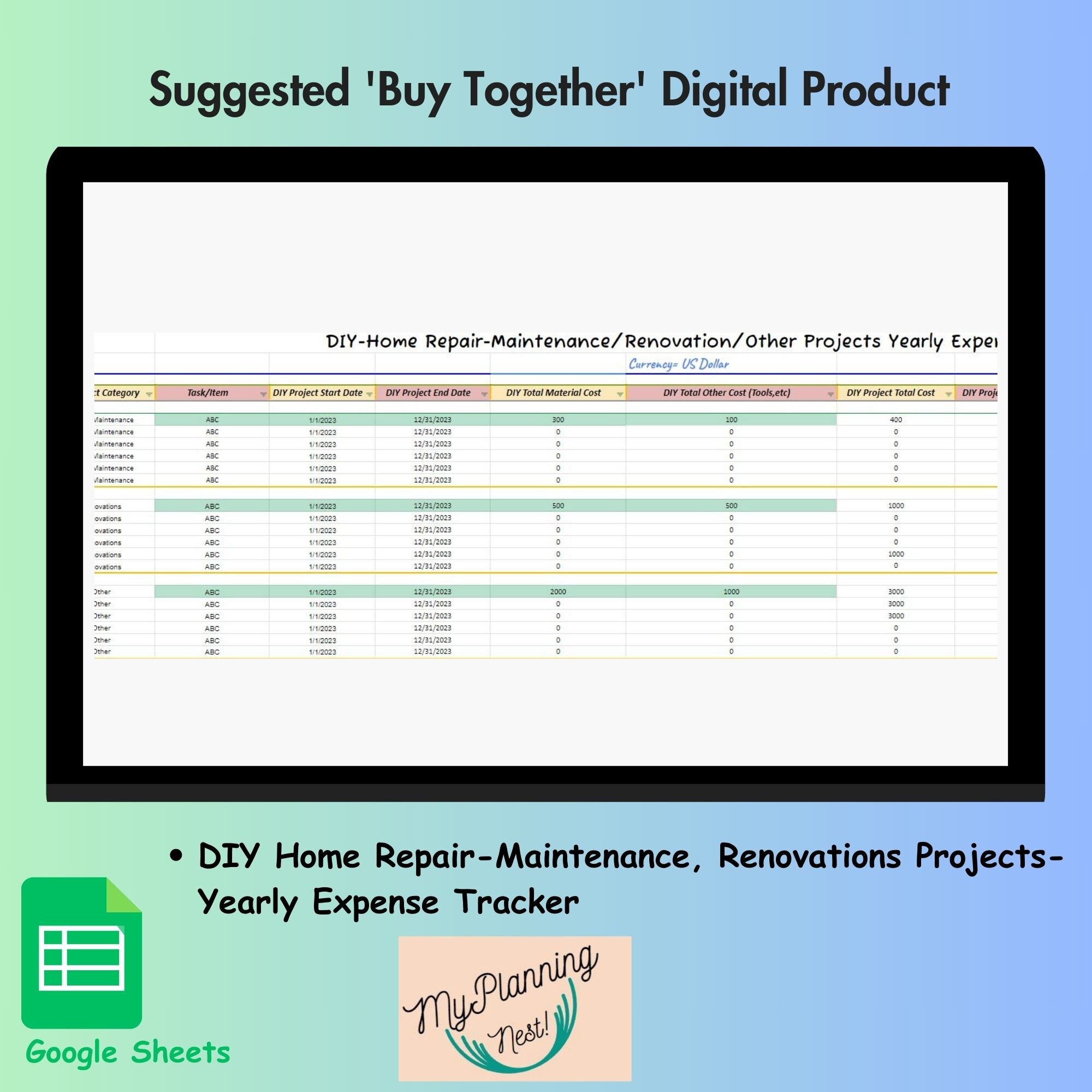 Budget and Expense Tracker Spreadsheet Template for Home Repair ...