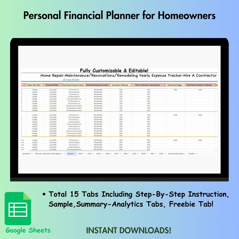 Budget and Expense Tracker Spreadsheet Template for Home Repair ...