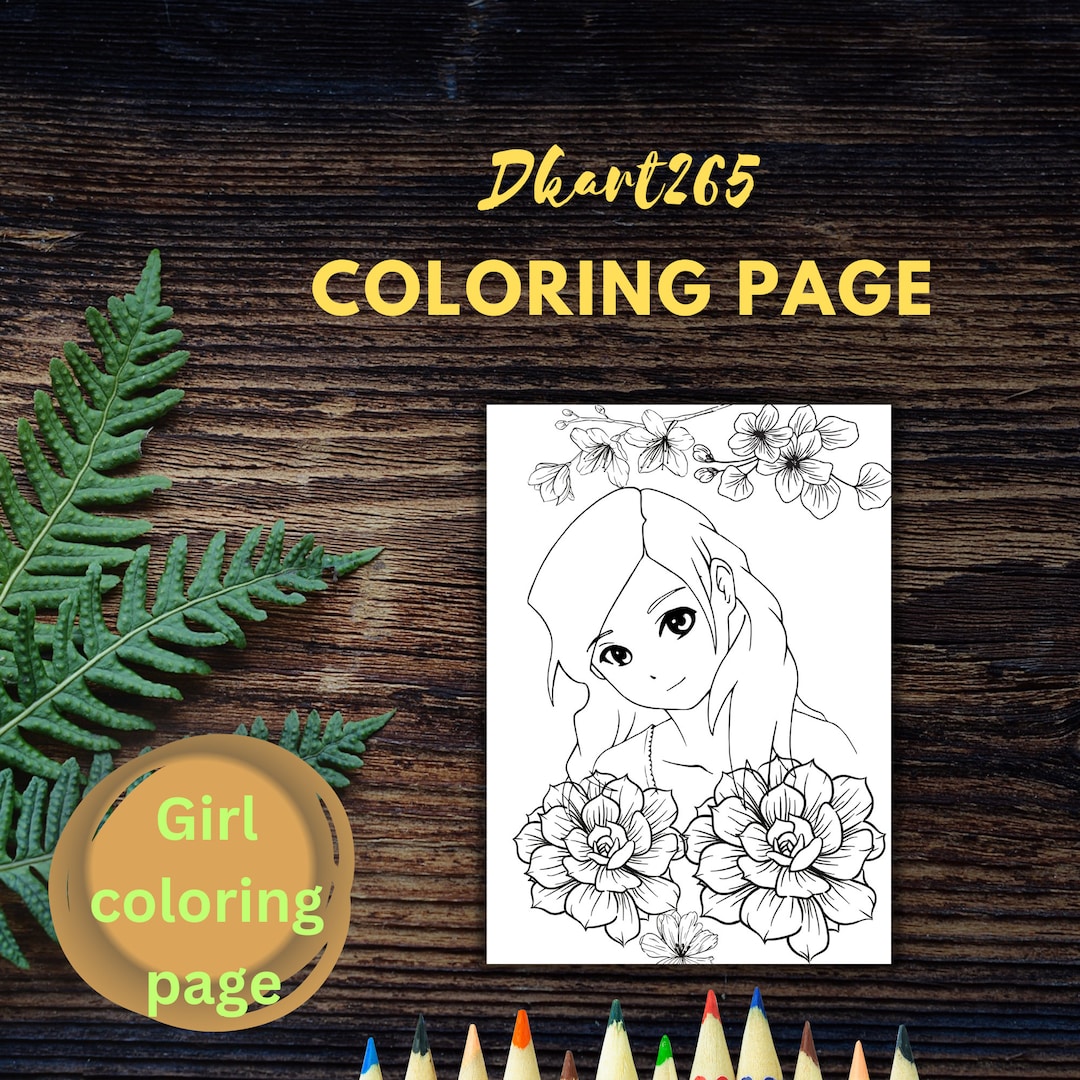 Cute Girl With Flowers Coloring Page...dkart265 - Etsy