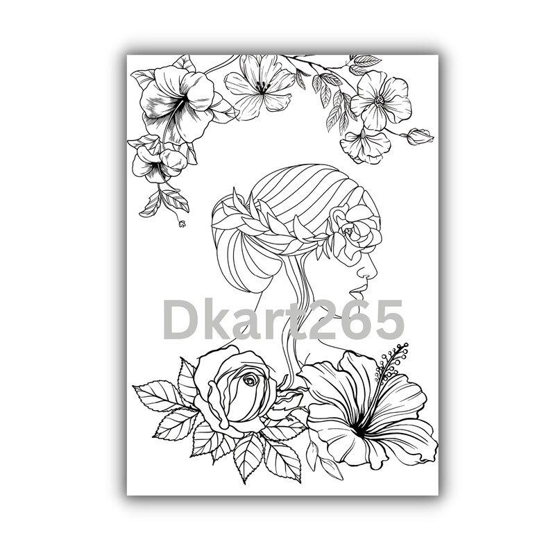 Dkart265 Flower Woman Printable Coloring Page - Etsy