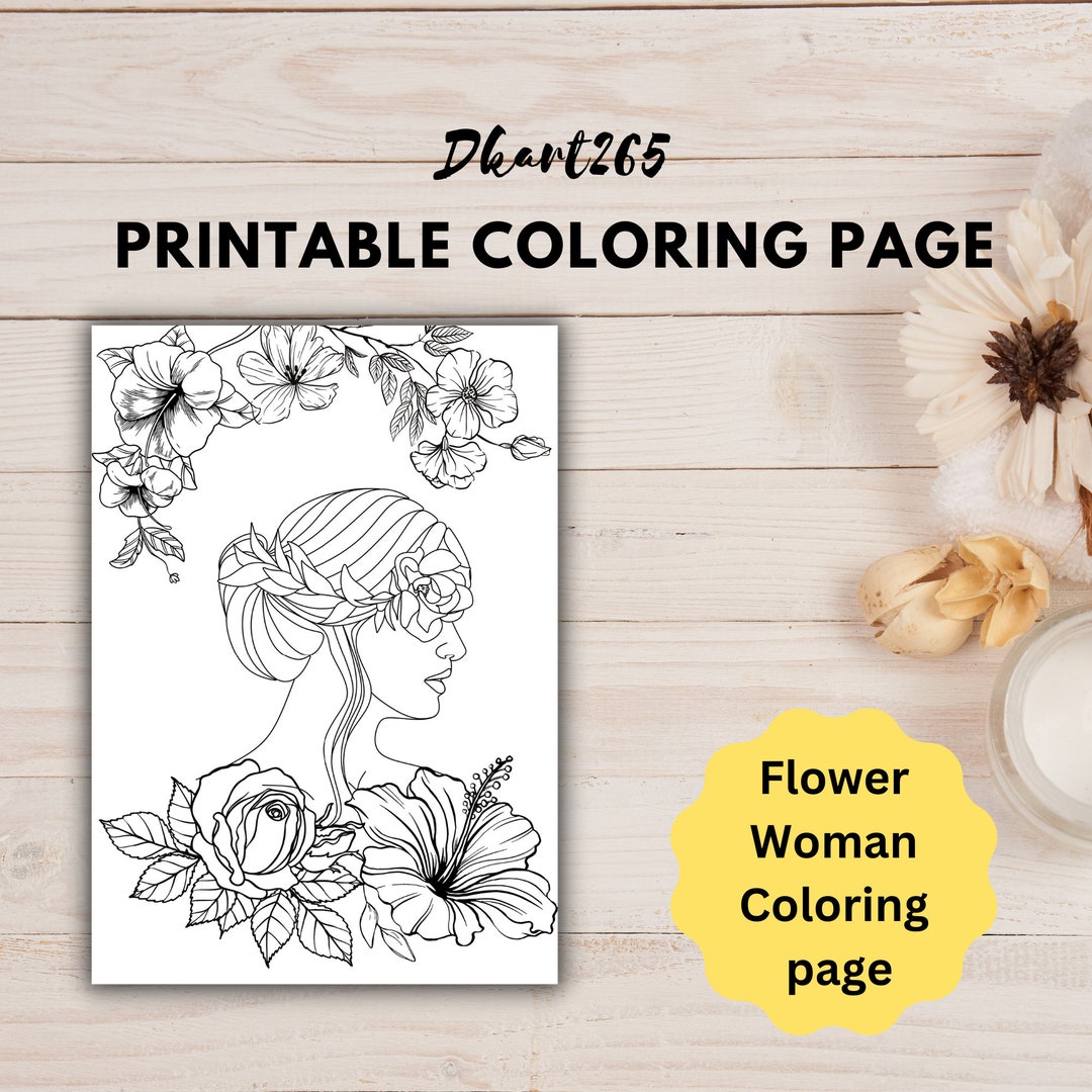 Dkart265 Flower Woman Printable Coloring Page - Etsy