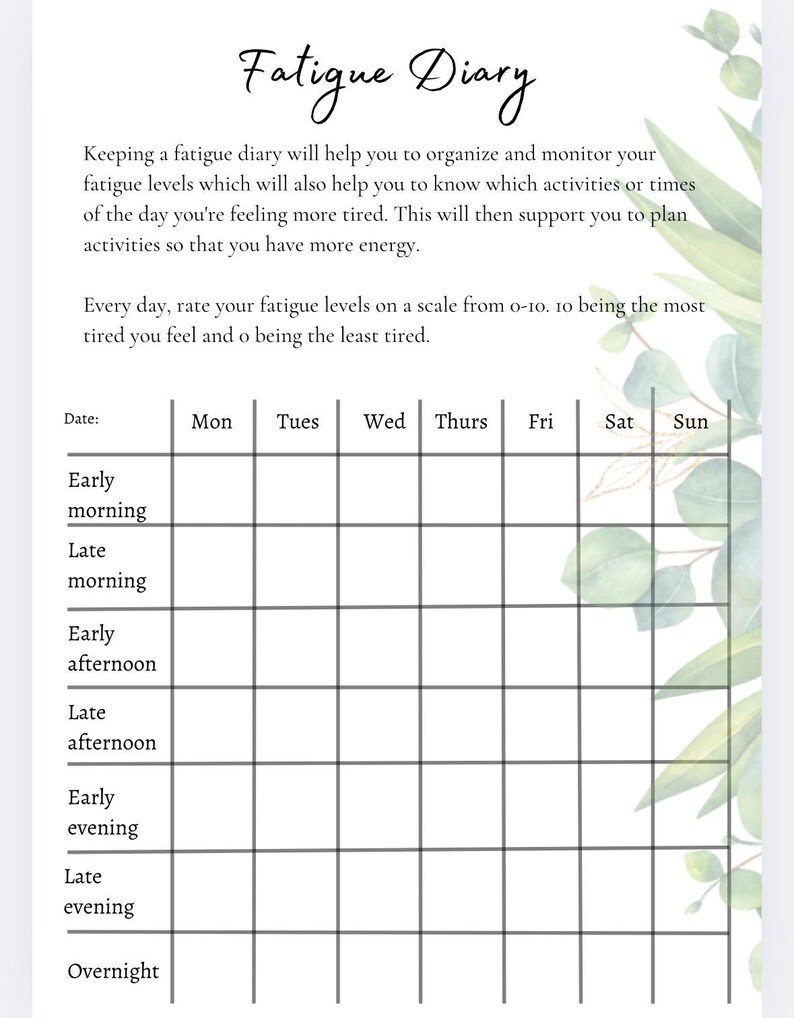 Fatigue Diary - Etsy