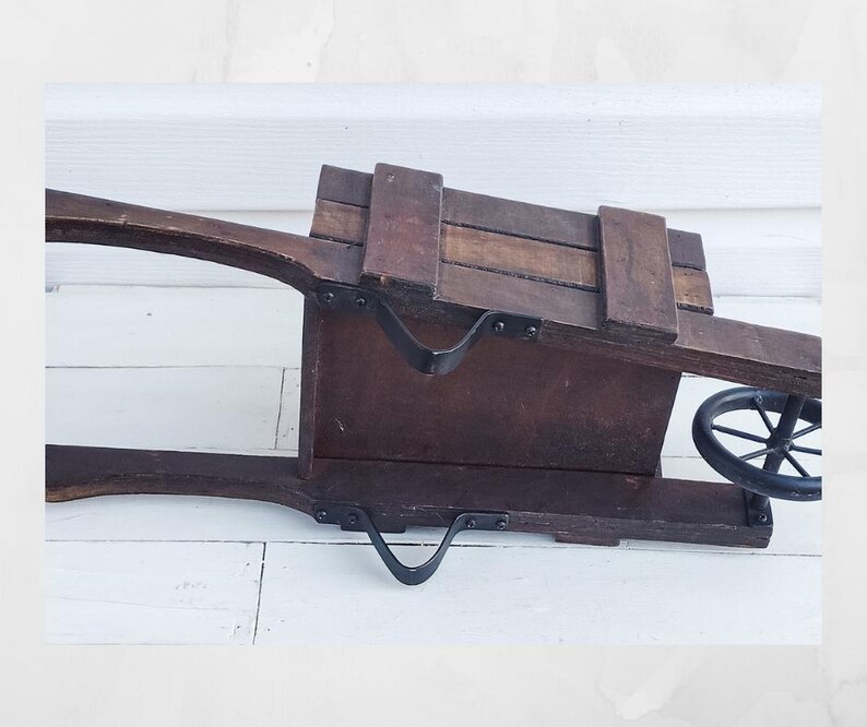 Vintage Wooden Wheelbarrow. All Metal Wheel. Solid Wood. 20 Long ...