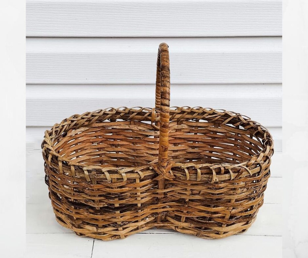 Vintage Woven Double Planter Basket. Natural Woven Planter. Baskets ...
