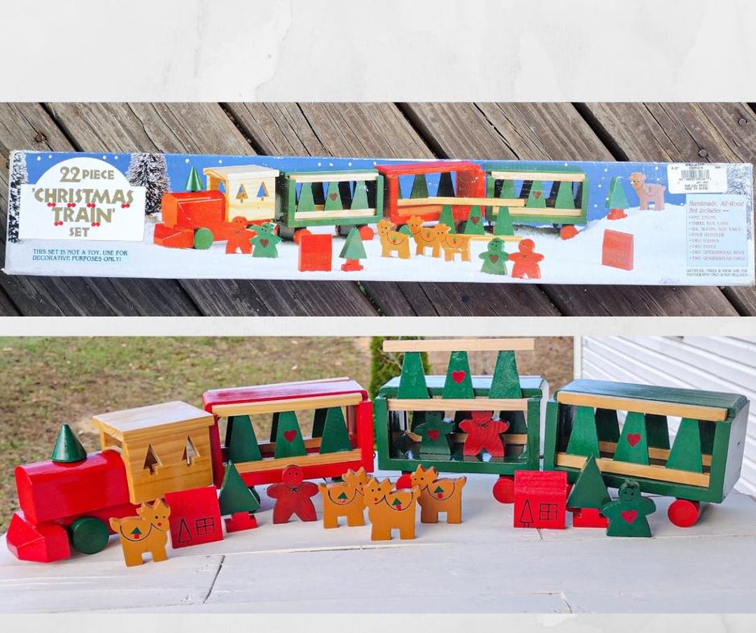 Vintage 22 Piece Christmas Train Set. Handpainted. Wood. 1994 ...