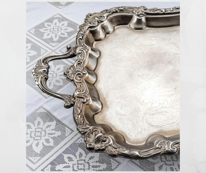Vintage Silver Serving Tray. Footed Tray With Handles. Engraved. Tea ...