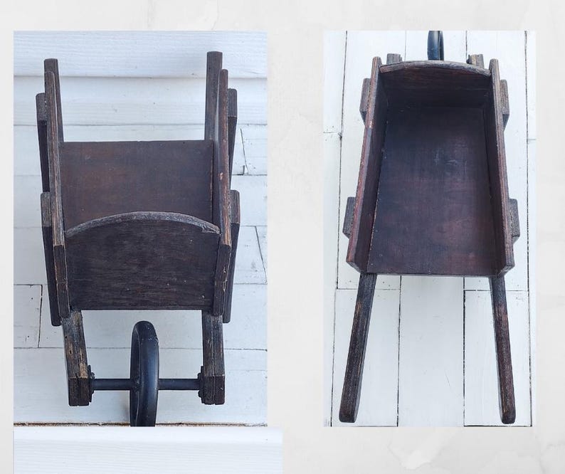Vintage Wooden Wheelbarrow. All Metal Wheel. Solid Wood. 20 Long ...