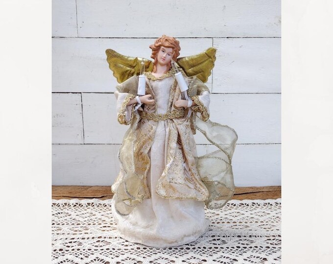 Vintage Lighted Angel Christmas Tree Topper. Porcelain Hands/face. Gold ...