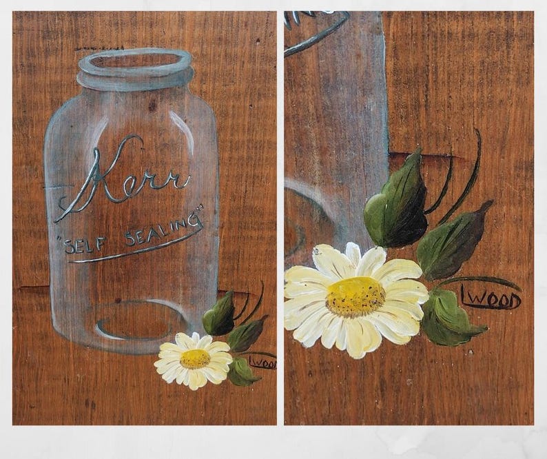 Vintage Hand-painted Cutting Board. Painted Mason Jar Kitchen Decor ...