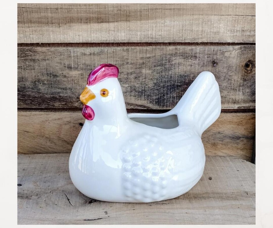 Vintage Ceramic Chicken Planter. Cream. Farmhouse. Country Kitchen ...
