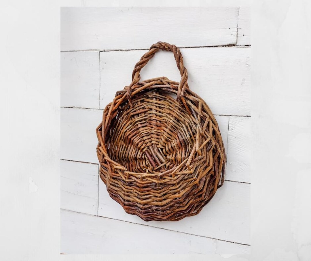 Vintage Wall Hanging Basket. Wicker Wall Pocket. Hand Woven. Wall ...