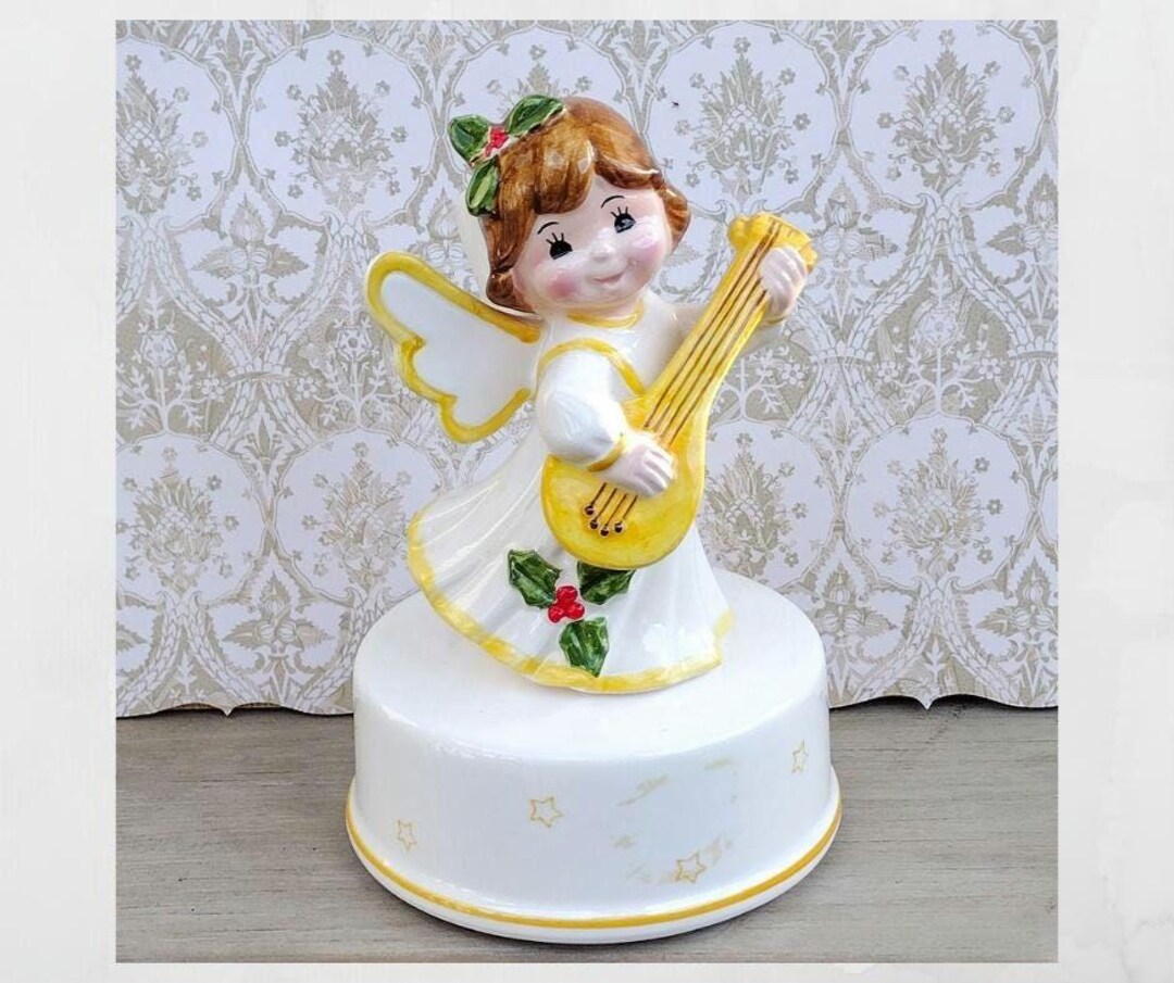 Vintage Ceramic Musician Christmas Angel. Wind up Music Box. Plays "joy ...
