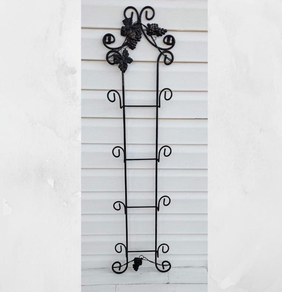4 Tier Plate Rack. Wrought Iron Grapes and Leaves Vertical Wall Mount ...