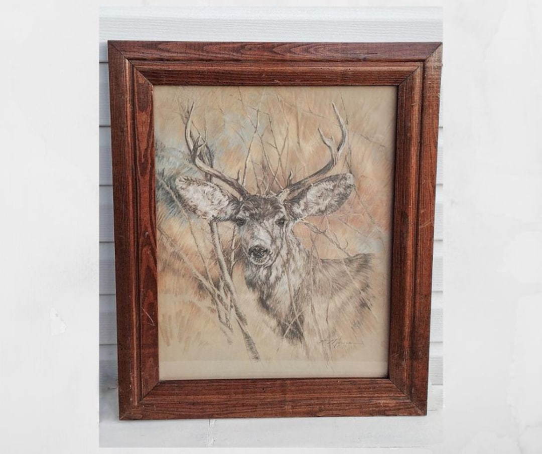 Vintage Deer Framed Art. . Buck Deer Print. Signed Print. K Maroon 1978 ...
