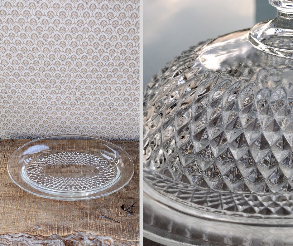Vintage Indiana Glass Co. Diamond Point Pattern. . Oval. Dome Lid ...