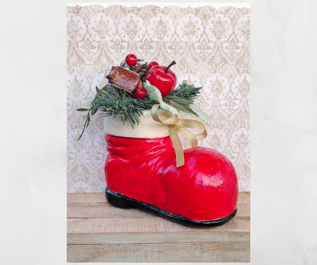 Vintage Santa Boot. 1970s. Styrofoam. Floral Arrangement Santa Boot ...