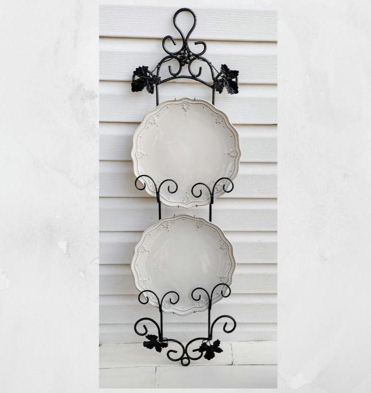 Vintage Iron 2 Tier Plate Rack. Grape and Leaf Design. Wall Mount Plate ...